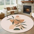Bohemian 6FT Round Area Rugs for Living Room Abstract Green Leaf Beige ...