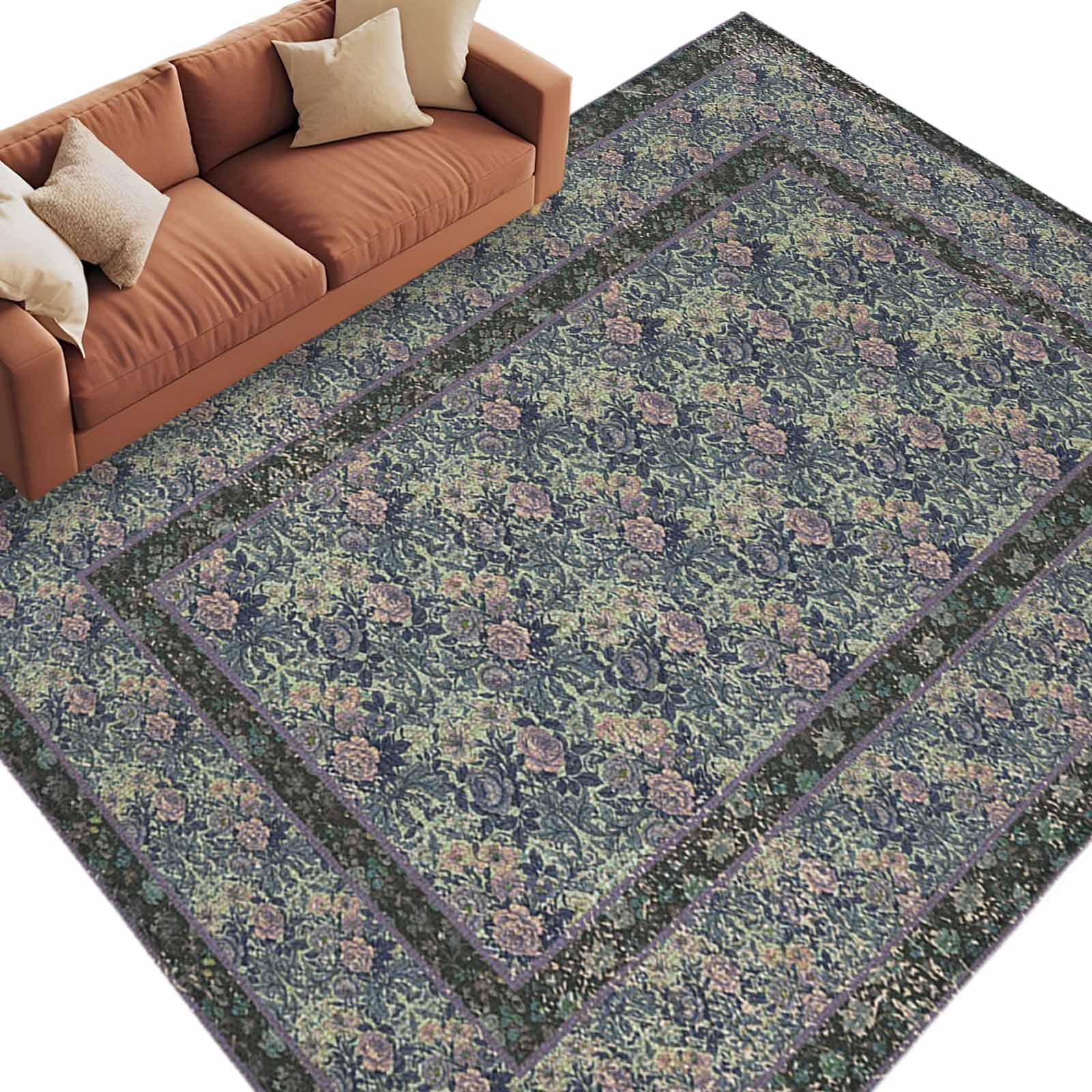 Bohemian 8'x10' Large Area Rugs Green Vintage Flowers Texture ...