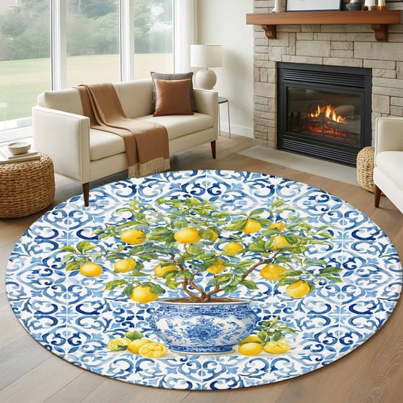Bohemian 8FT Round Area Rugs for Living Room Bohe Flowers Texture ...