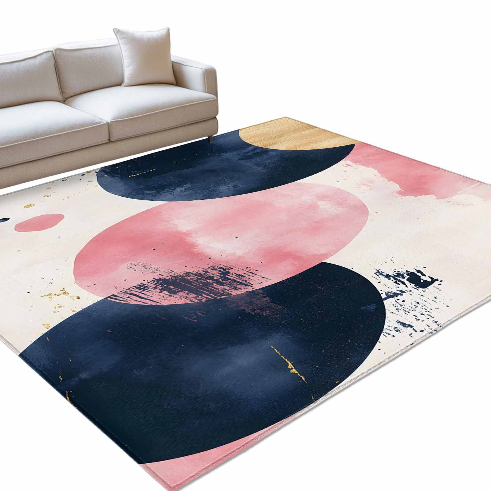 Bohemian Abstract Area Rug, Geometric Blue Pink Color Block Modern Non ...