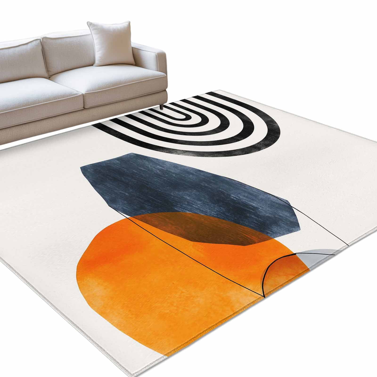 Bohemian Abstract Area Rug, Geometric Line Circle Leaves Modern Art Non ...