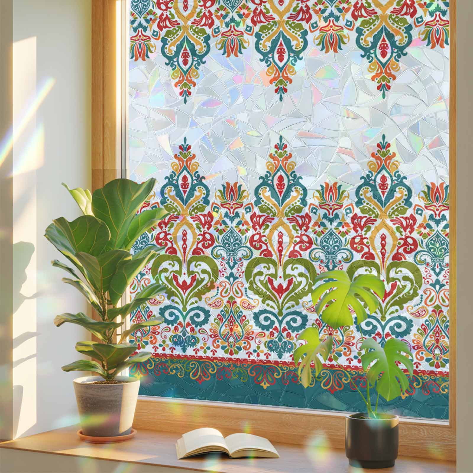 Bohemian Abstract Aztec Geometric Stripes Window Privacy Film, Rainbow ...