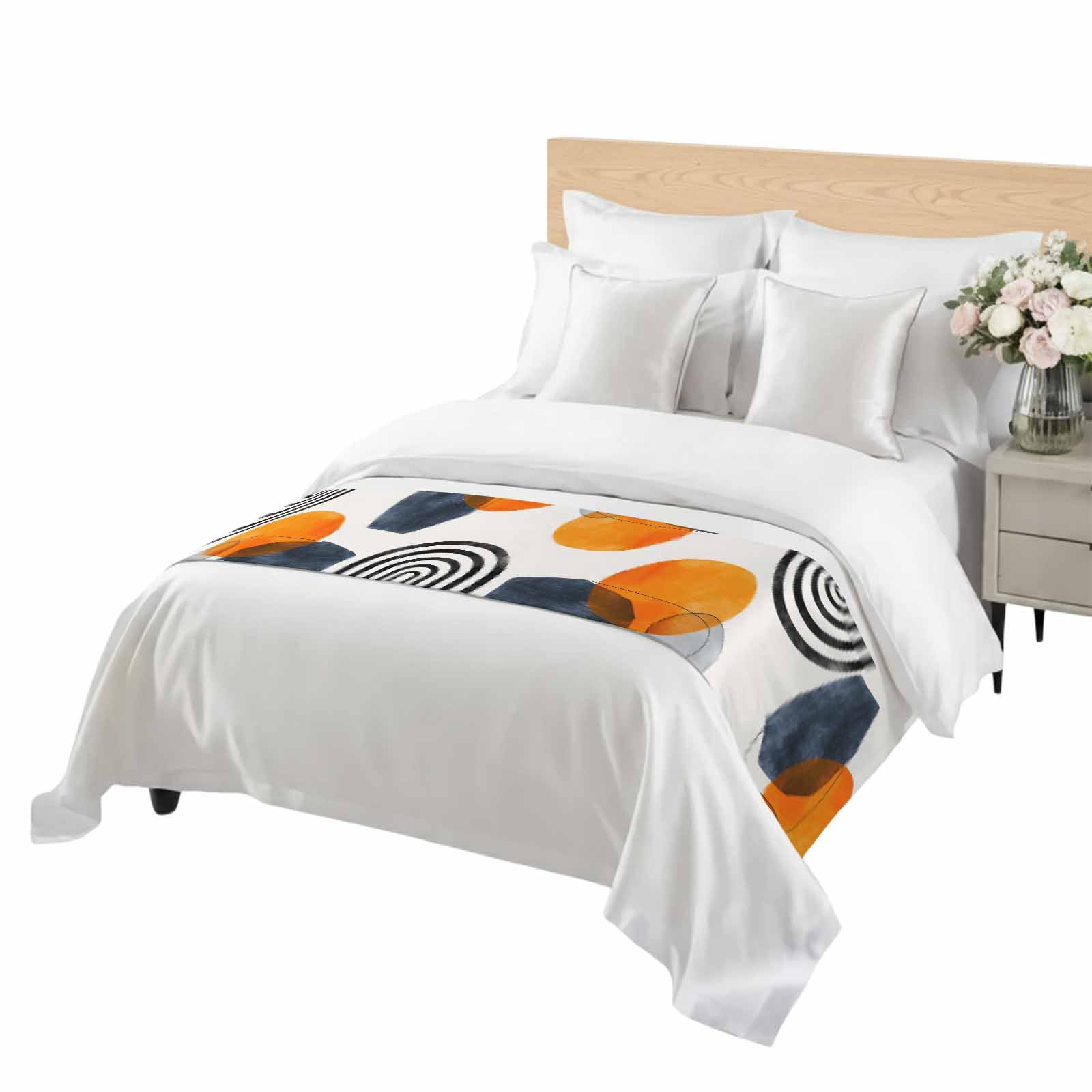 Bohemian Abstract Bed Runner Cal King Size Geometric Line Circle Leaves ...