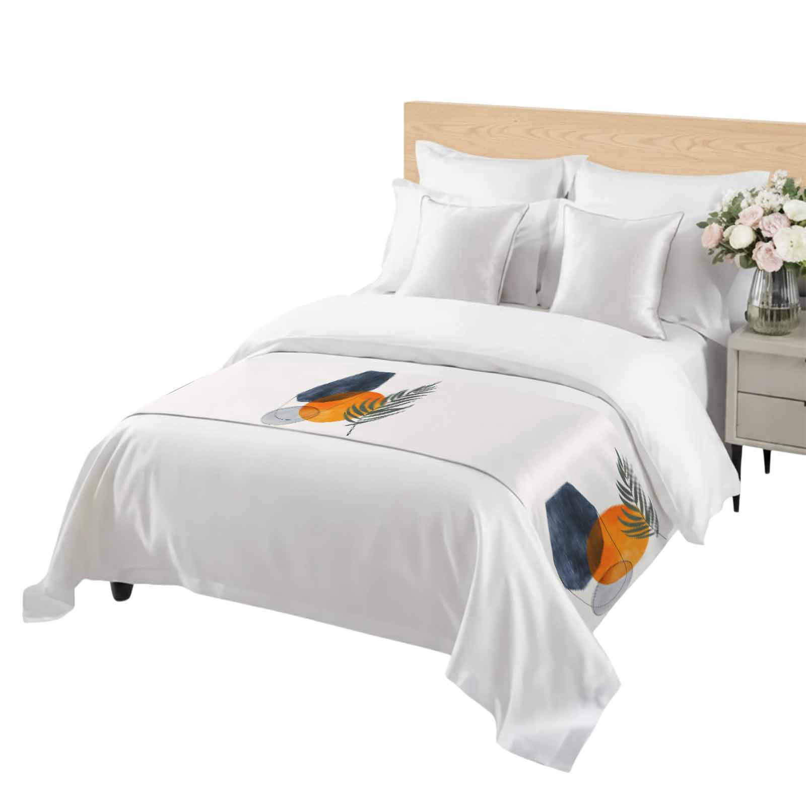 Bohemian Abstract Bed Runner King Size Circle Line Geometric Leaves ...