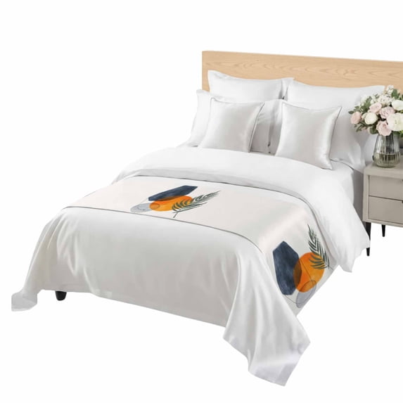 Bohemian Abstract Bed Runner King Size Circle Line Geometric Leaves ...