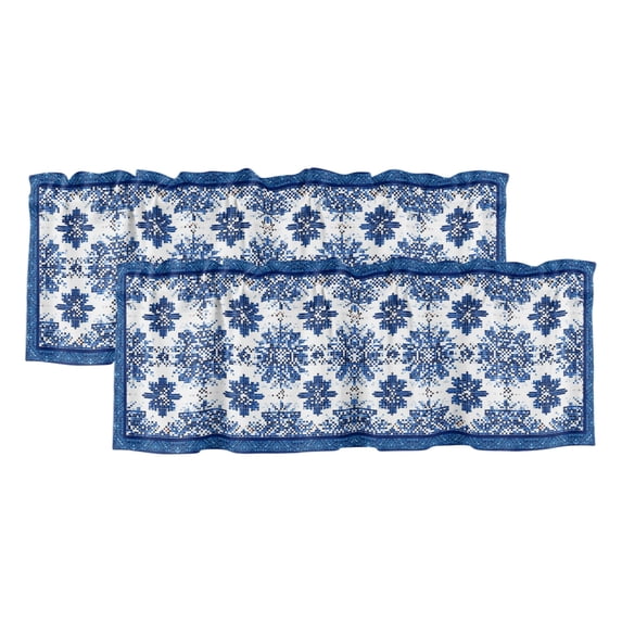 Bohemian Abstract Blue Floral 2 Panels Kitchen Valance, Boho Tribal ...