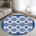 Bohemian Abstract Blue Floral 4FT Round Area Rugs Boho Tribal Ethnic ...