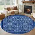 Bohemian Abstract Blue Floral 7FT Round Area Rugs for Living Room Retro ...