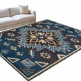 Bohemian Abstract Blue Floral Area Rug, Boho Tribal Ethnic Geometric ...