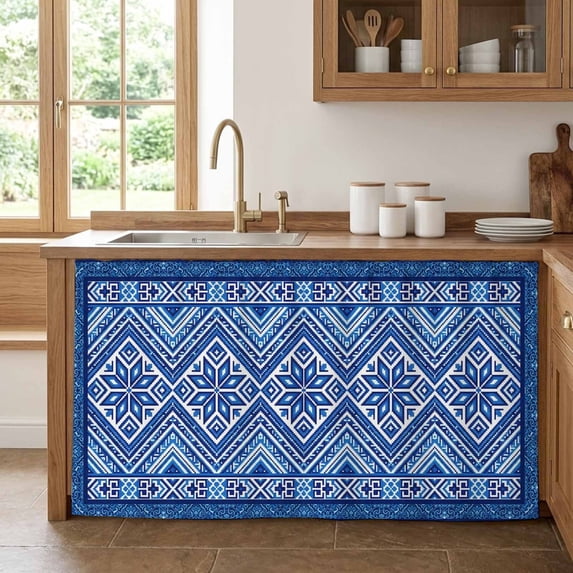 Bohemian Abstract Blue Floral Cabinet Curtains for Kitchen 28"Wx51"L ...