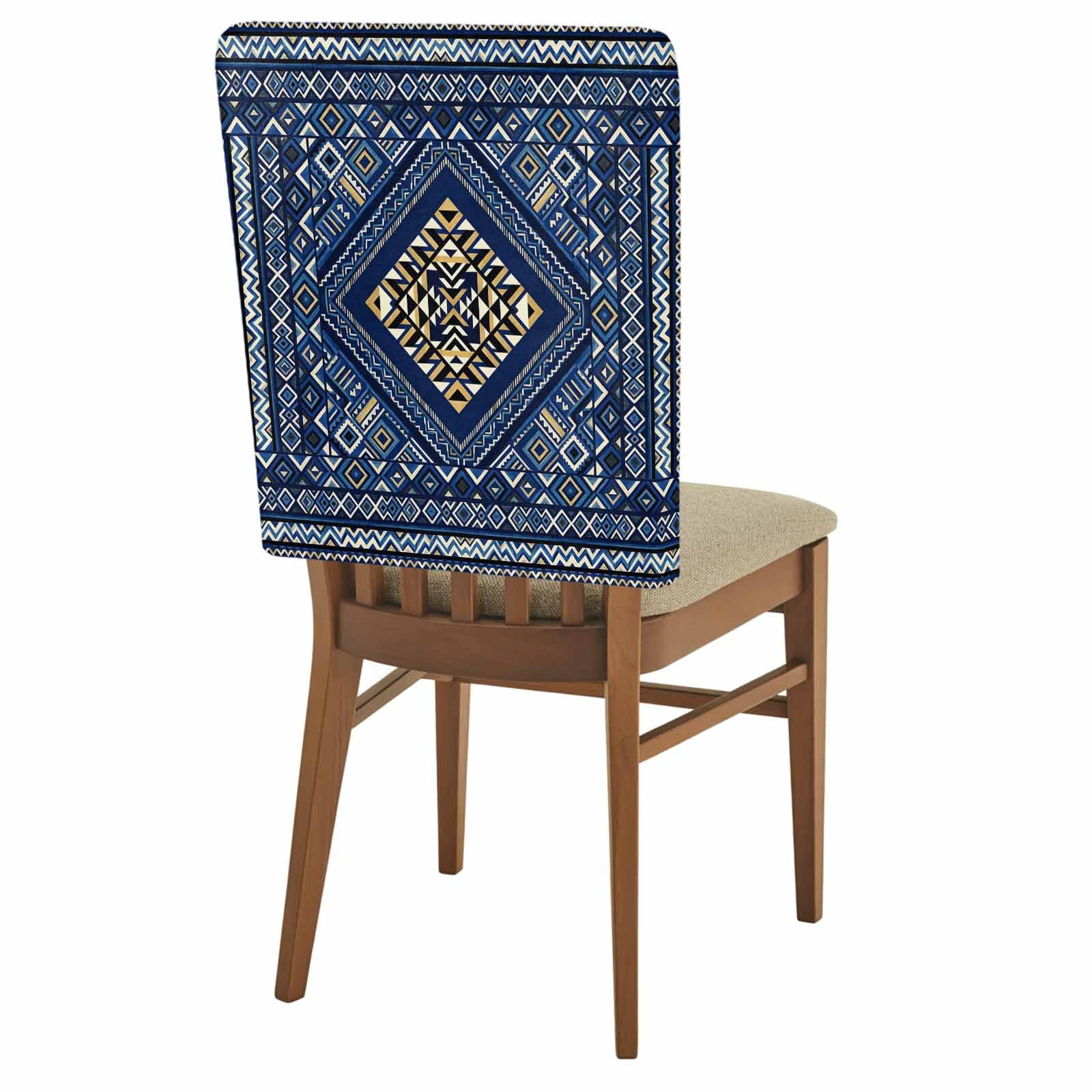 Bohemian Abstract Blue Floral Chair Back Covers Set of 2, Boho Tribal ...