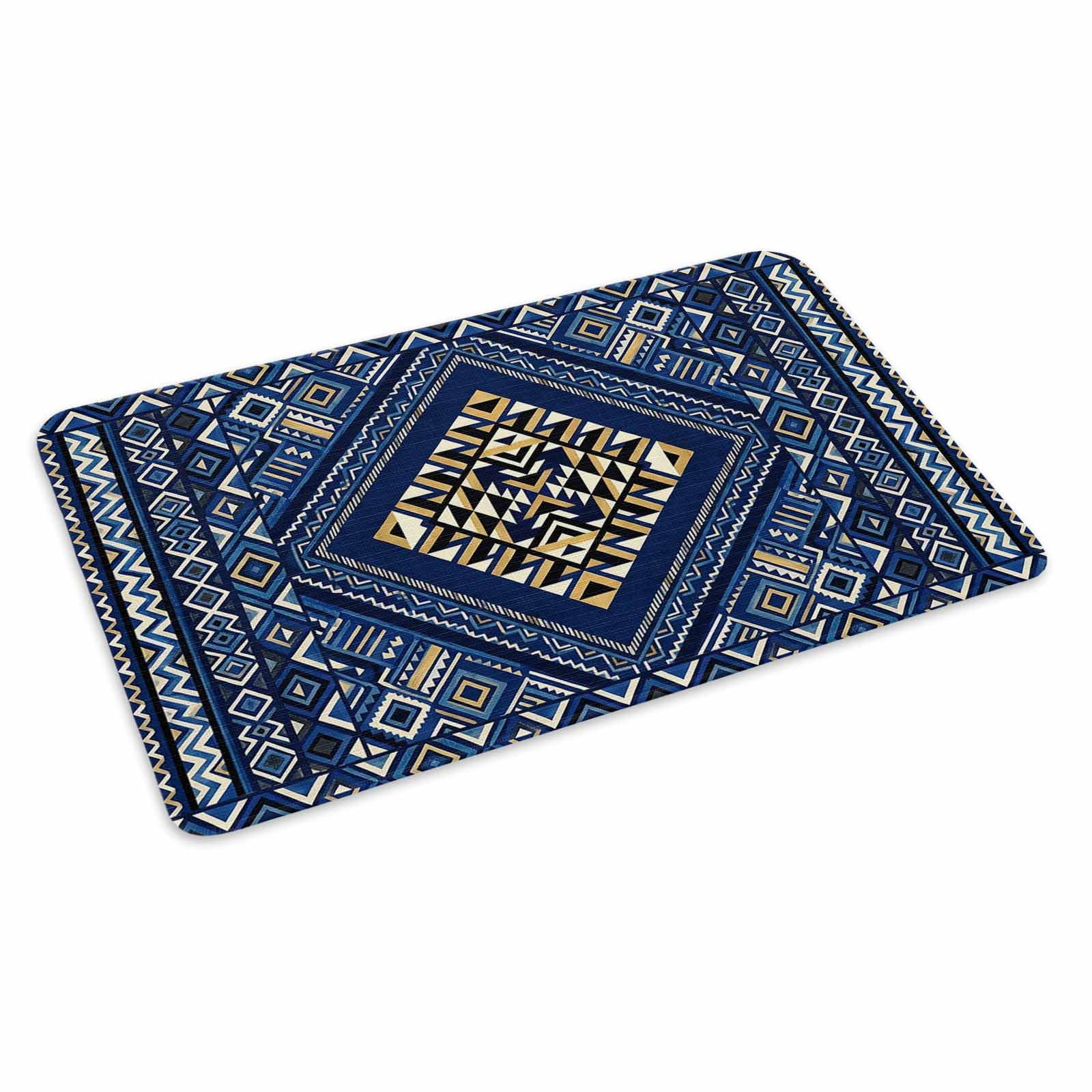 Bohemian Abstract Blue Floral Doormat Boho Tribal Ethnic Geometric ...