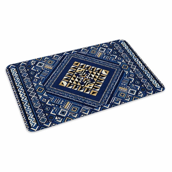Bohemian Abstract Blue Floral Doormat Boho Tribal Ethnic Geometric ...