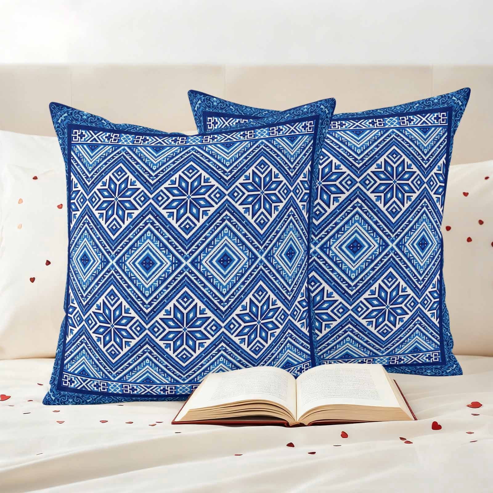 Bohemian Abstract Blue Floral Outdoor Throw Pillow Covers Set of 2 ...