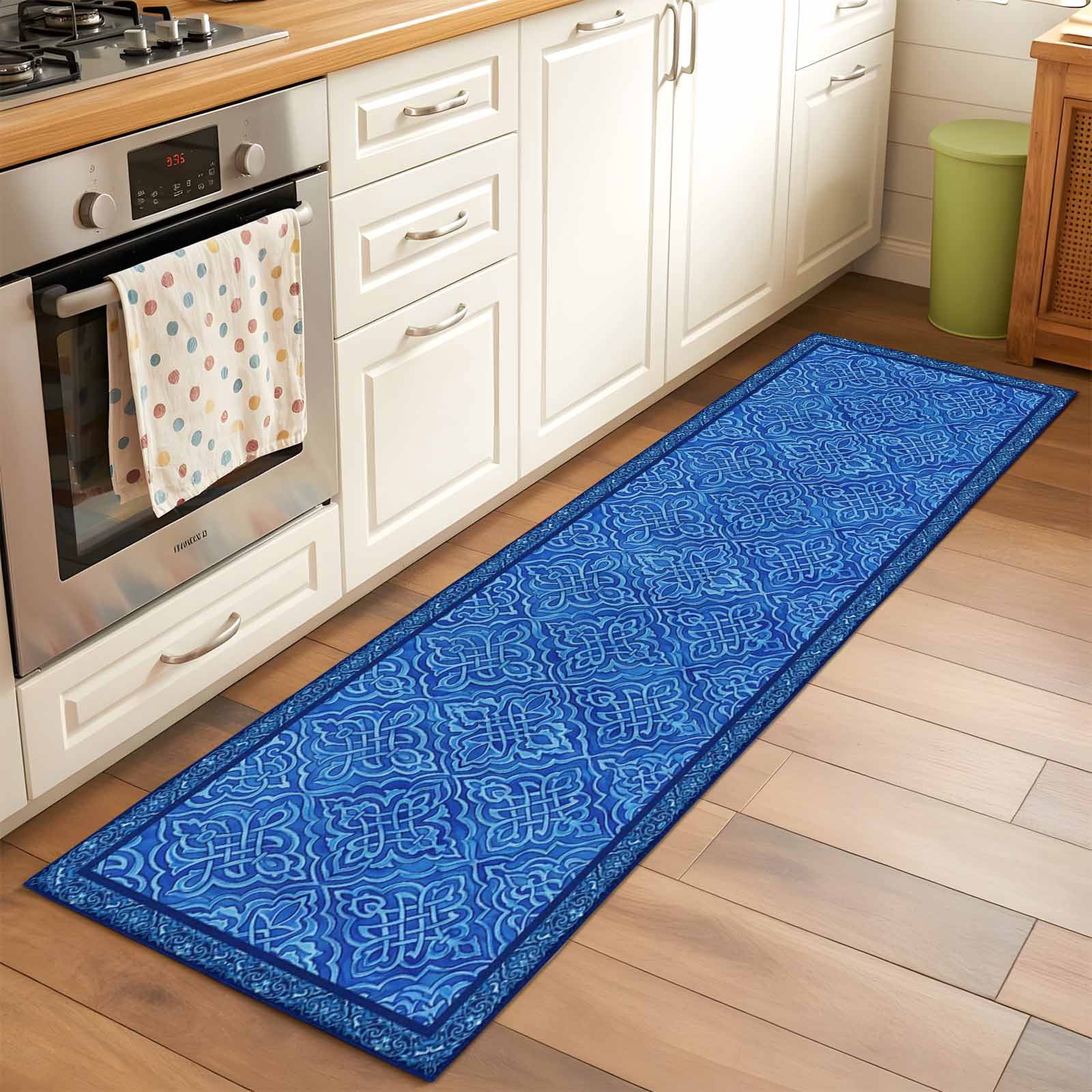 Bohemian Abstract Blue Flower 2x6 Runner Rug for Hallway Walkway ...