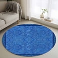 Bohemian Abstract Blue Flower 4FT Round Area Rugs Boho Tribal Ethnic ...