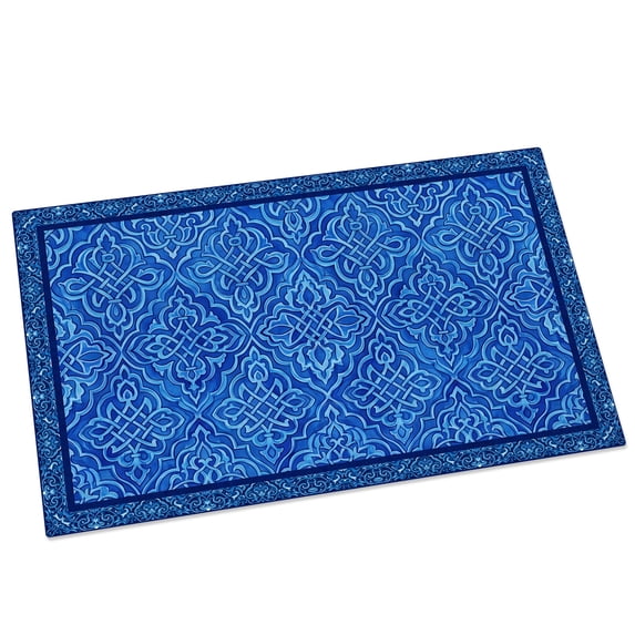 Bohemian Abstract Blue Flower Door Mat 20x31.5 Inch Boho Tribal Ethnic ...