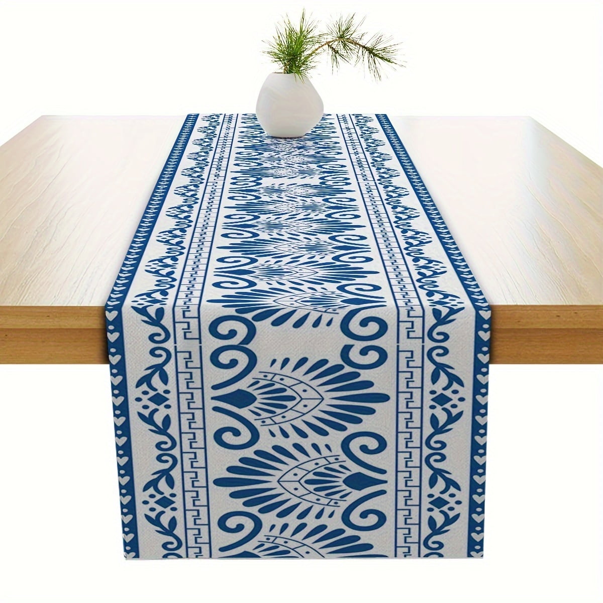 Bohemian Abstract Blue Flower Printed Linen Table Runners Farmhouse ...