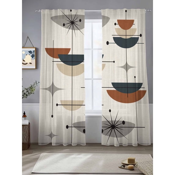 Bohemian Abstract Color Block Chiffon Sheer Curtains 84 Inches Long Mid ...