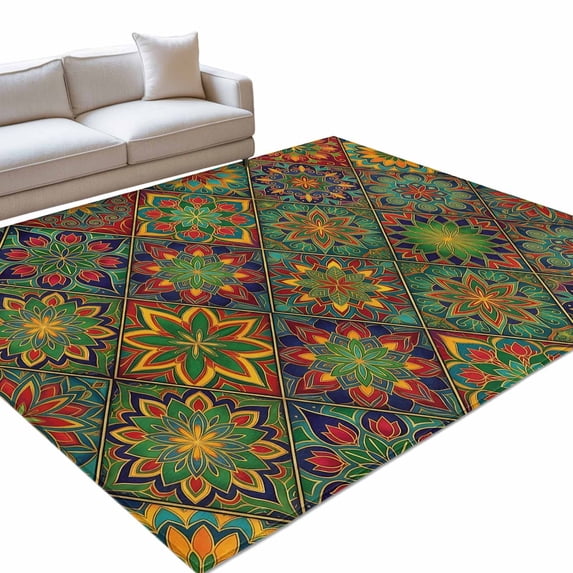 Bohemian Abstract Floral Area Rug, Boho Tribal Ethnic Geometric ...