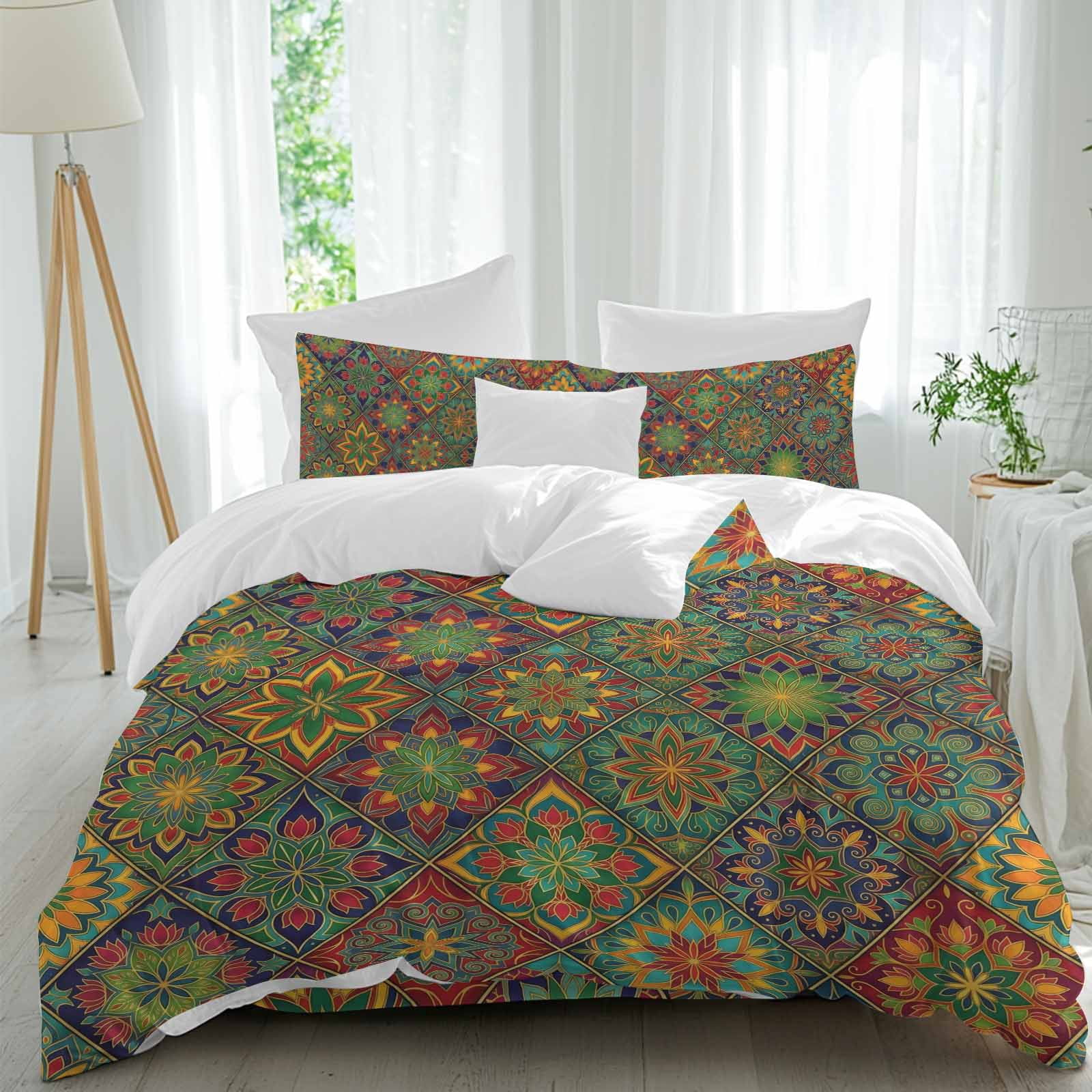 Bohemian Abstract Floral Duvet Cover Set Full Size, Boho Tribal Ethnic ...