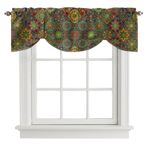 Bohemian Abstract Floral Tie Up Valance Curtains Boho Tribal Ethnic ...