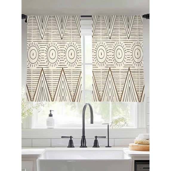 Bohemian Abstract Geometric Chiffon Sheer Curtains 45 Inches Long Retro ...