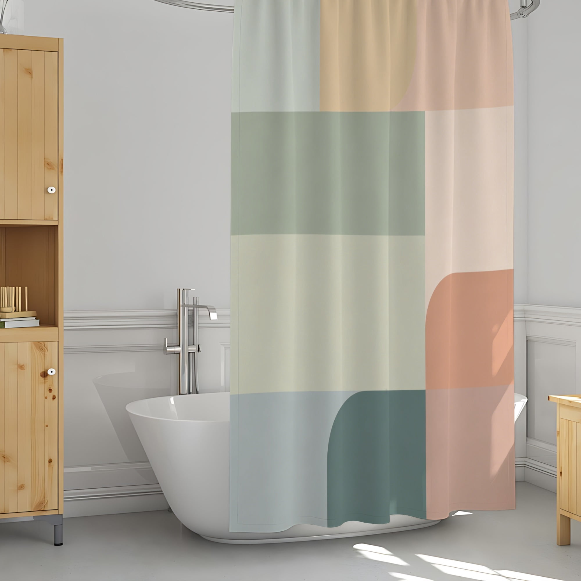 Bohemian Abstract Geometric Shower Curtain Modern Neutral Color Block ...