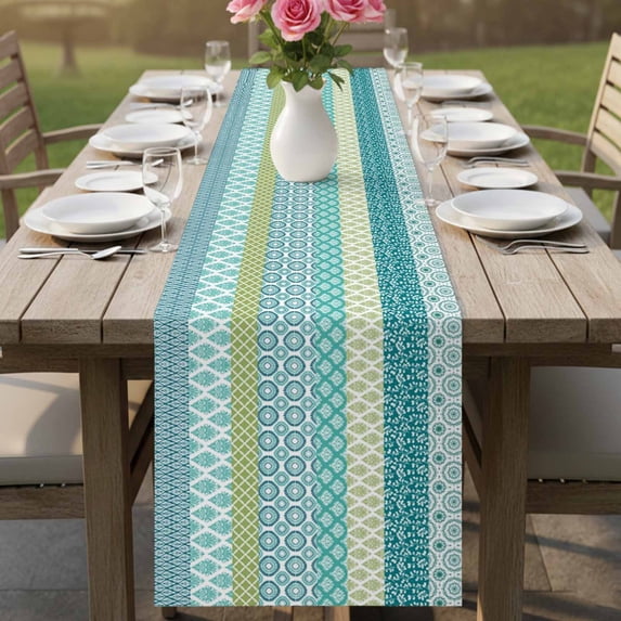 Bohemian Abstract Geometric Teal Damask Flower Table Runner Dresser ...