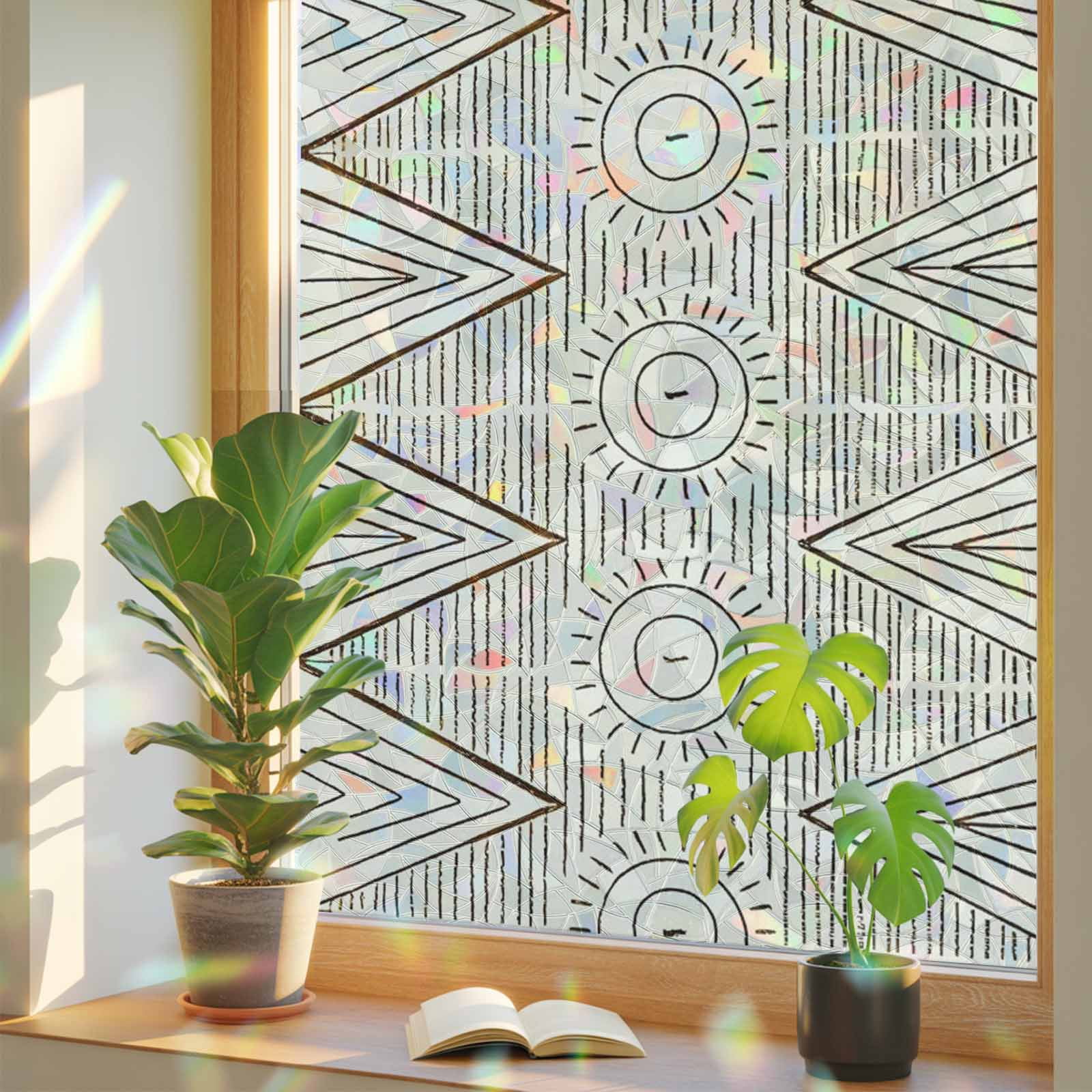 Bohemian Abstract Geometric Window Privacy Film, Rainbow Film ...