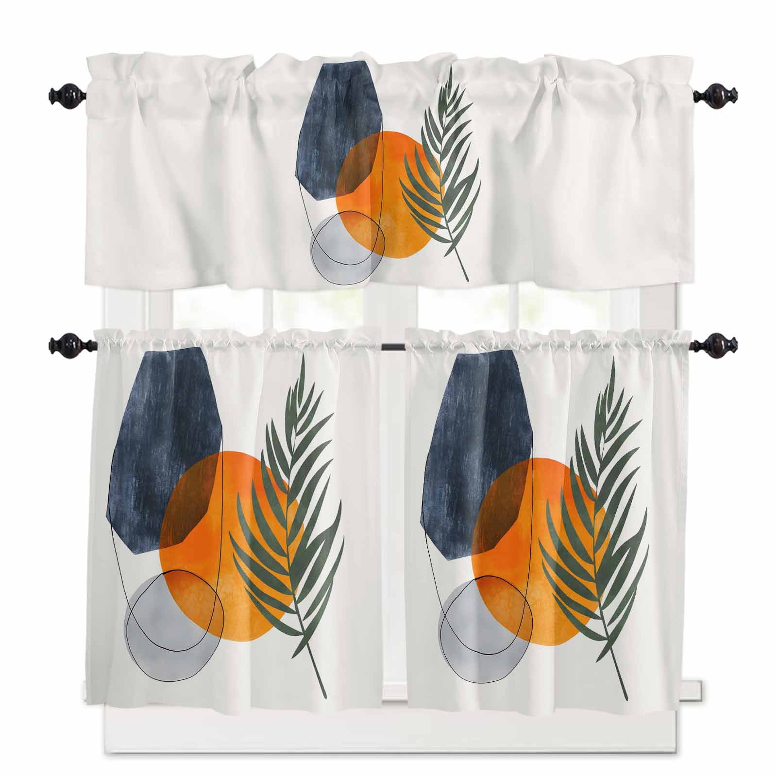 Bohemian Abstract Kitchen Curtains Valance and Tier Set Circle Line ...