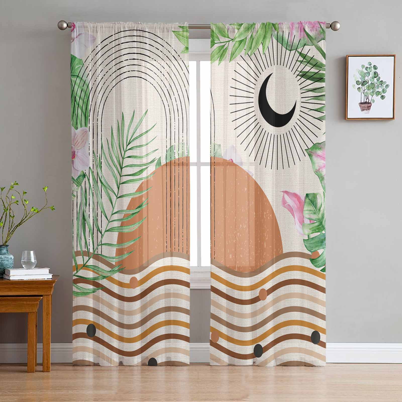 Bohemian Abstract Leaves Sheer Tulle Home ration Living Room Bedroom ...