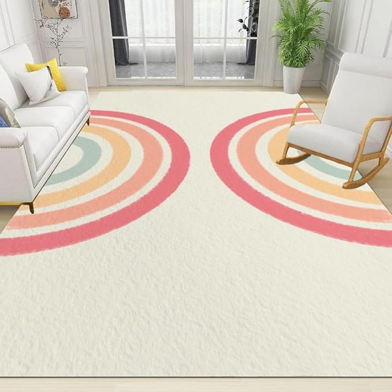 Bohemian Abstract Rainbow Area Rugs, Modern Colorful Lines Print Large ...