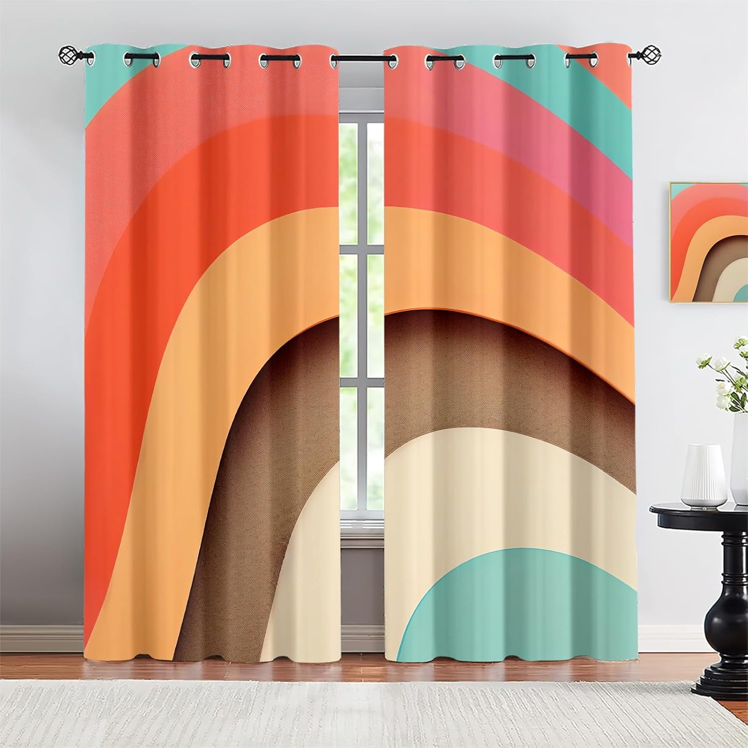 Bohemian Abstract Rainbow Blackout Curtains, Color Gradient Stripes ...