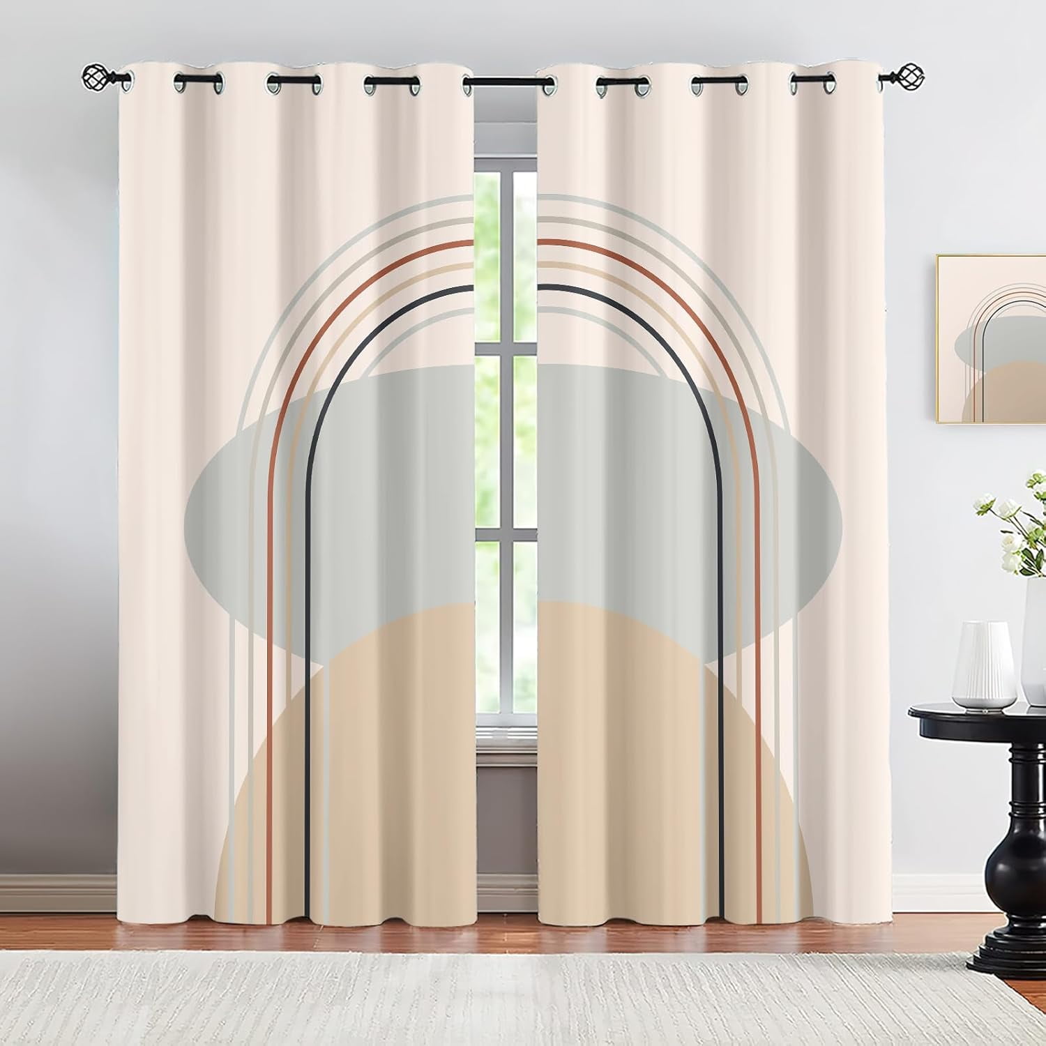 Bohemian Abstract Rainbow Privacy Curtains, Mid-Century Modern ...