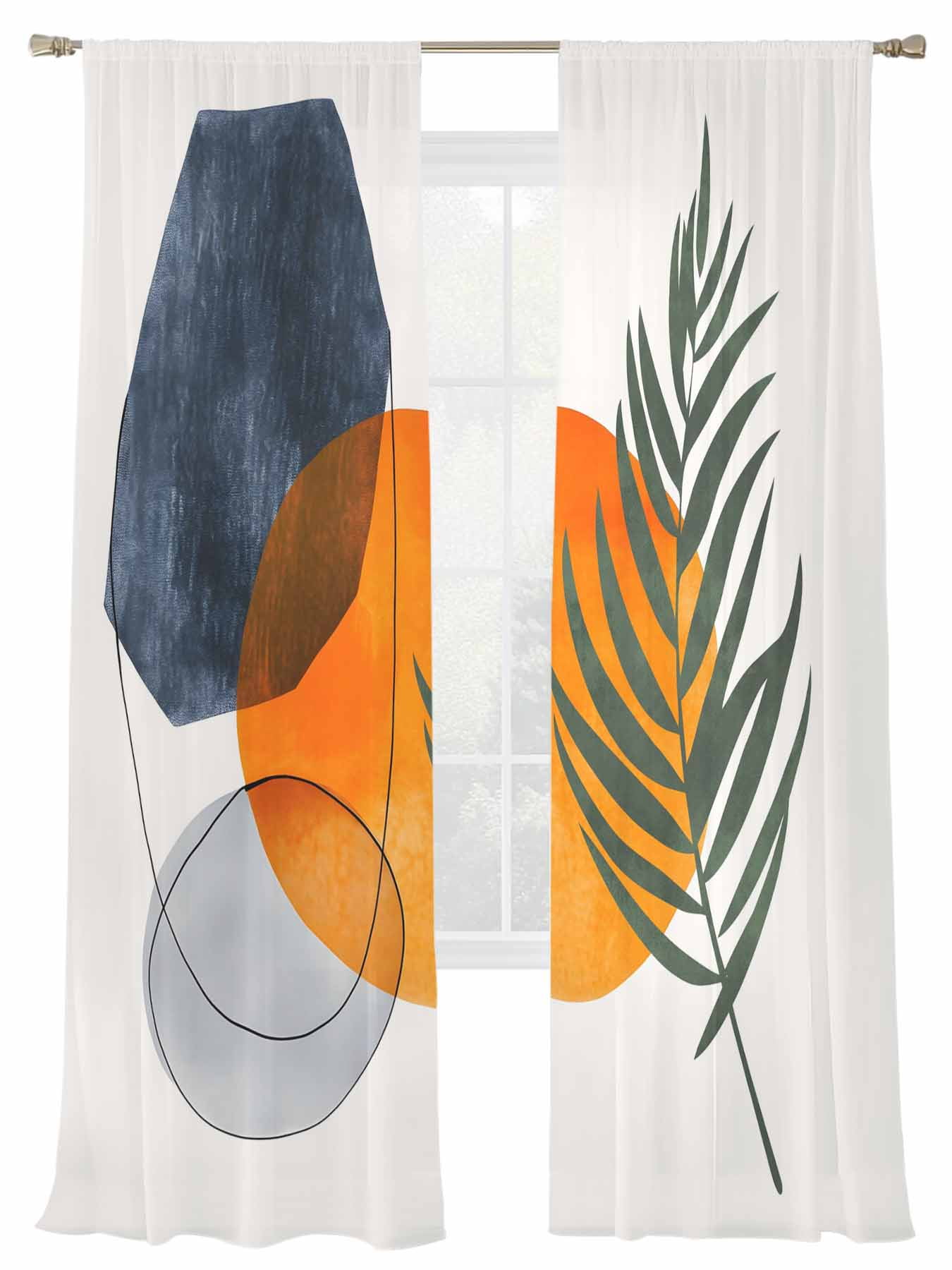 Bohemian Abstract Sheer Curtains for Living Room Bedroom, Circle Line ...