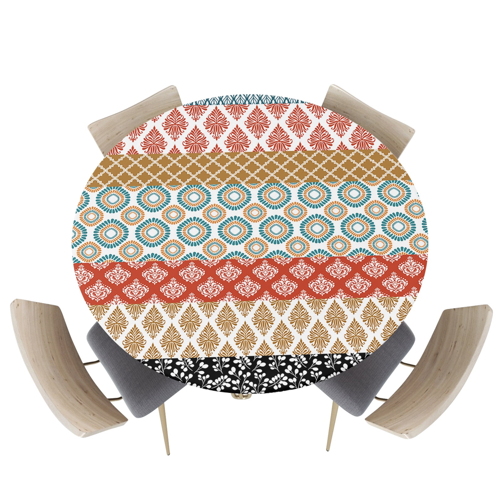 Bohemian Abstract Stripe Line Art Fitted Round Tablecloths Elastic ...