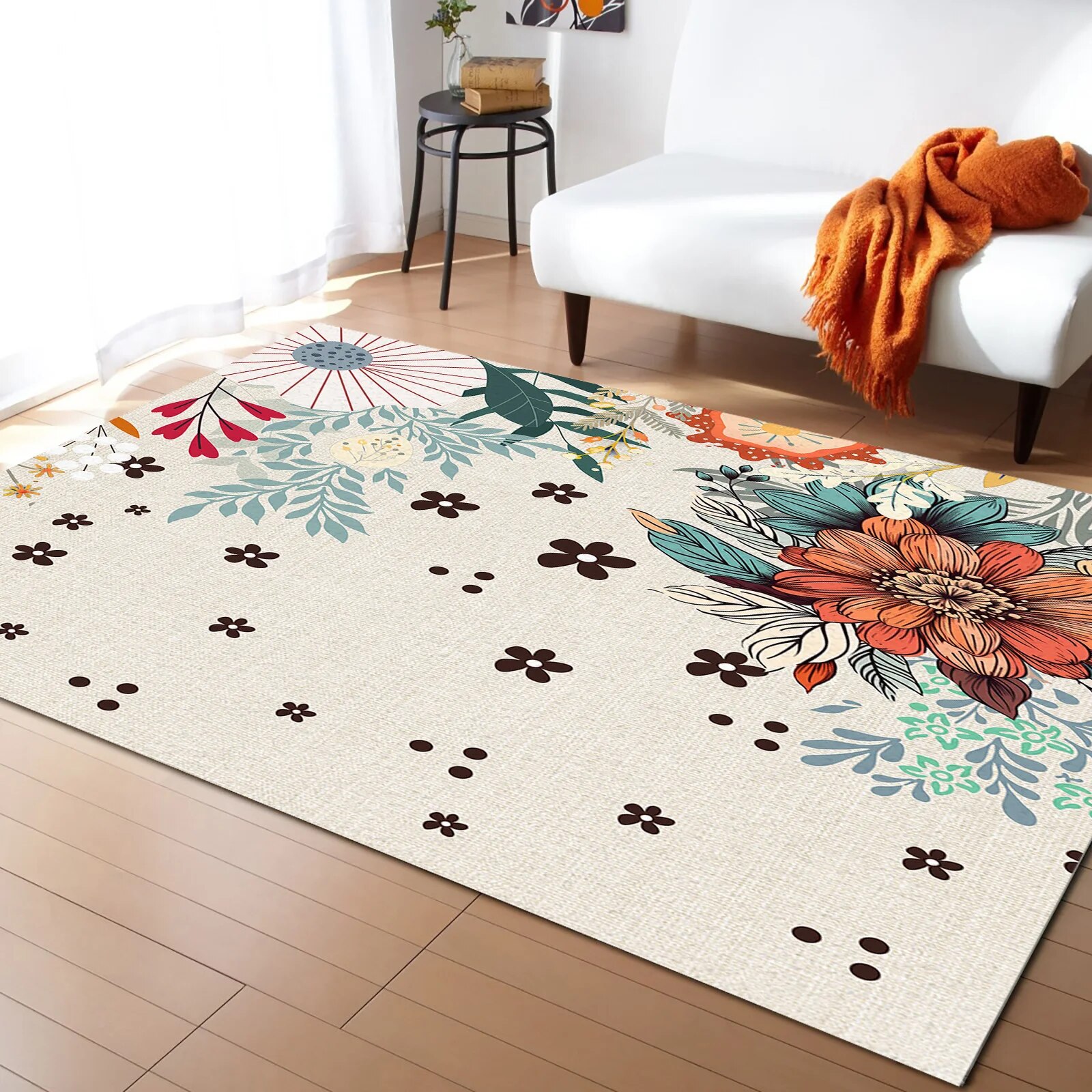 Bohemian Abstract Style Floral Plants Living Room Floor Mat Children's ...
