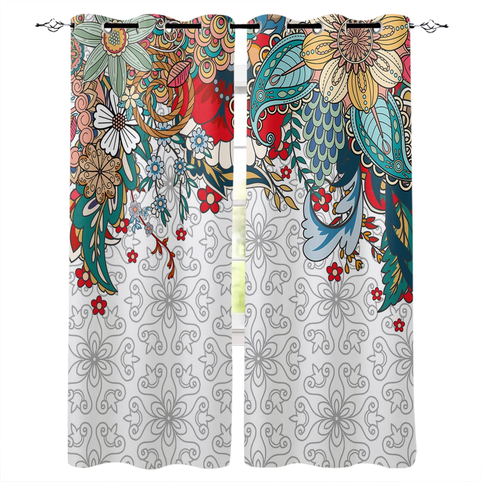 Bohemian Abstract Style Floral Plants Modern Window Curtains for Living ...