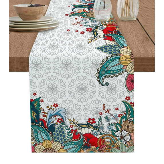 Bohemian Abstract Style Floral Plants Table Runner Home Wedding Table ...