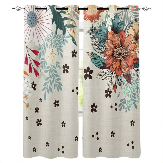 Bohemian Abstract Style Floral Plants Window Curtain Living Room ...
