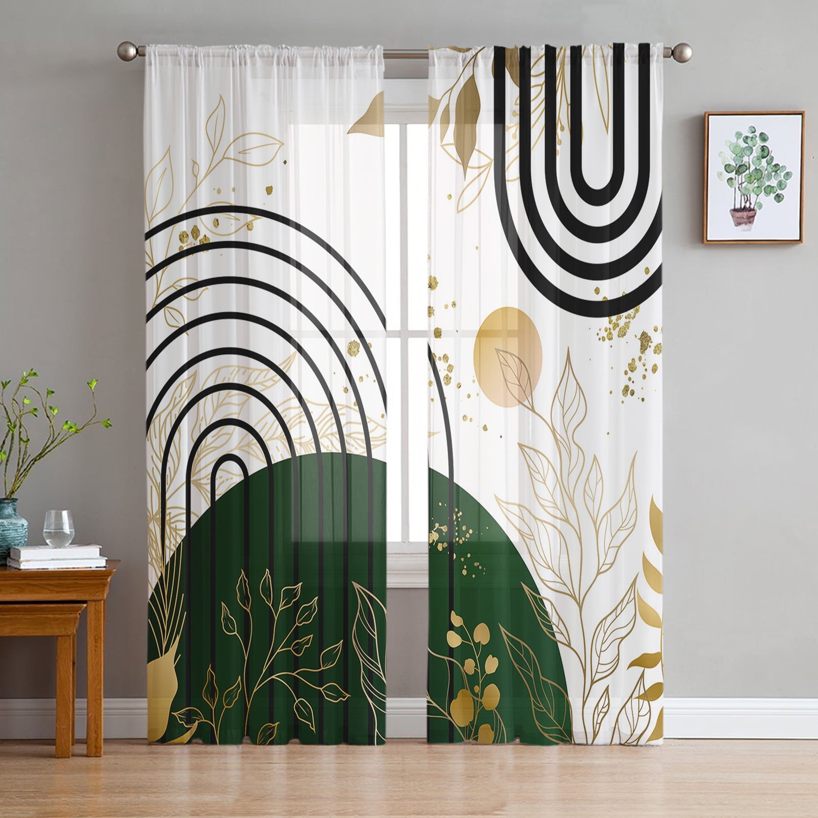 Bohemian Abstract Style Leaf Plant Bedroom Curtains Tulle Sheer Curtain ...