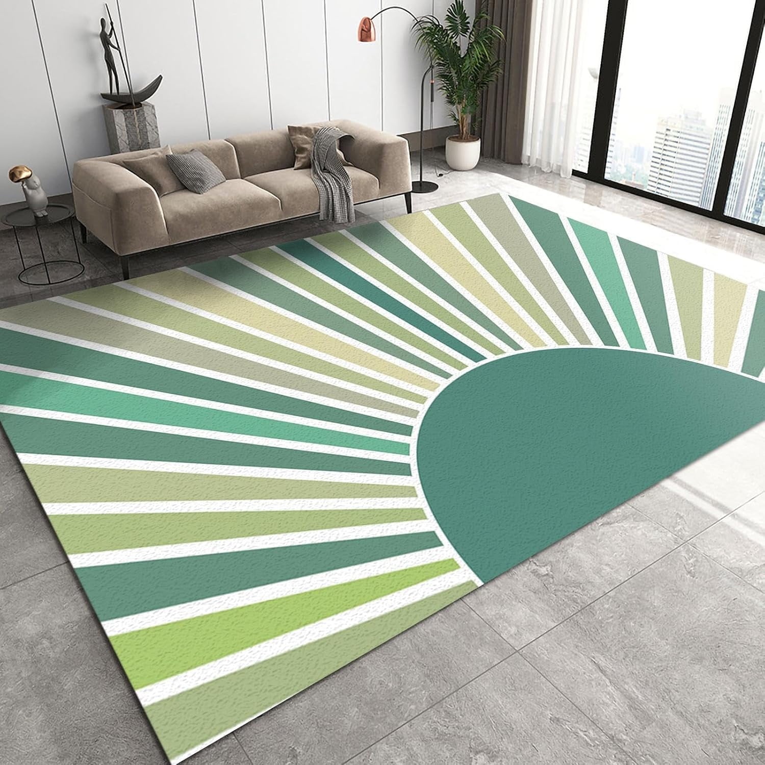 Bohemian Abstract Sun Rainbow Area Rugs, Modern Colorful Gradient Lines ...