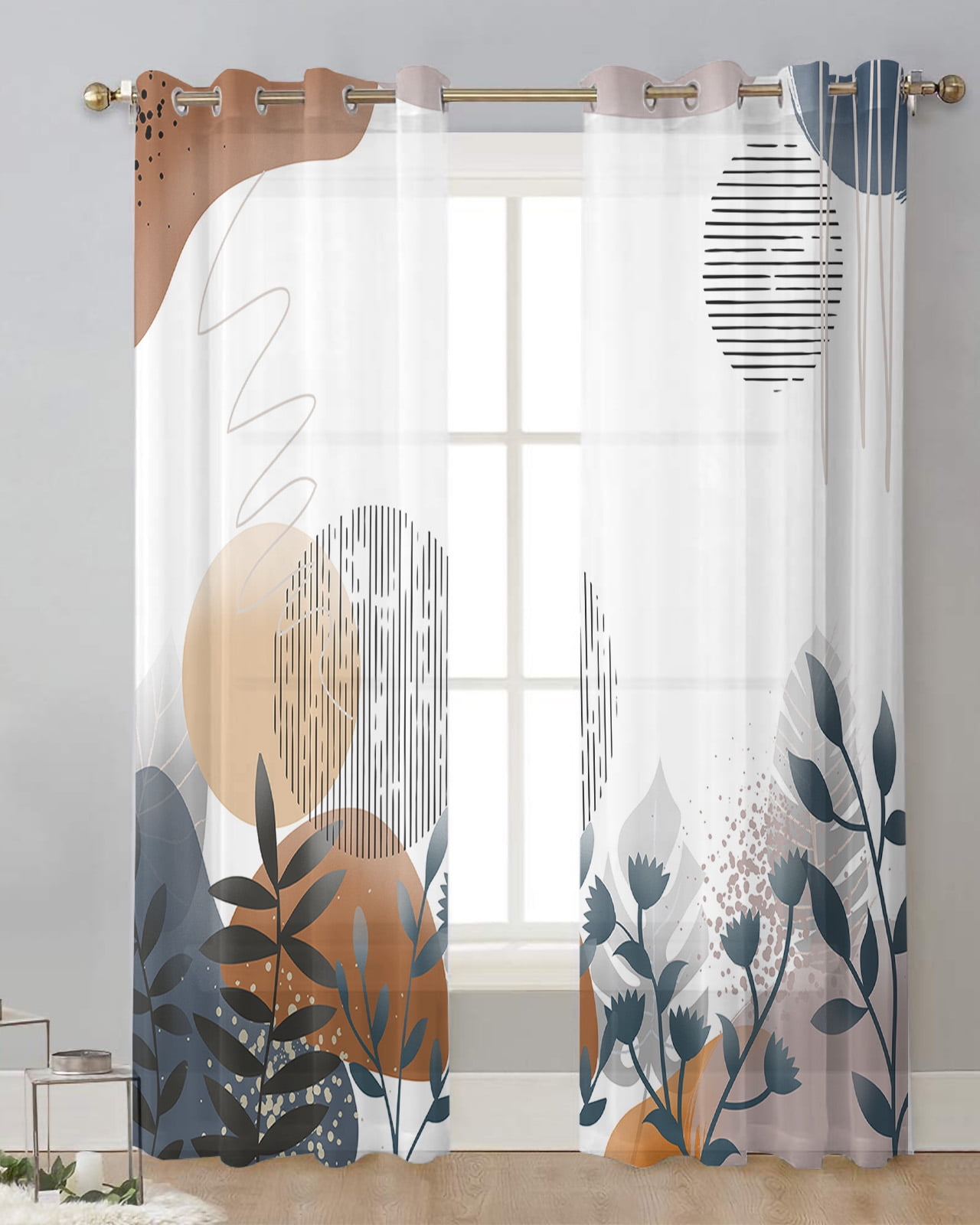 Bohemian Abstract Wind Leaf Plant Modern Tulle Curtains Living Room ...