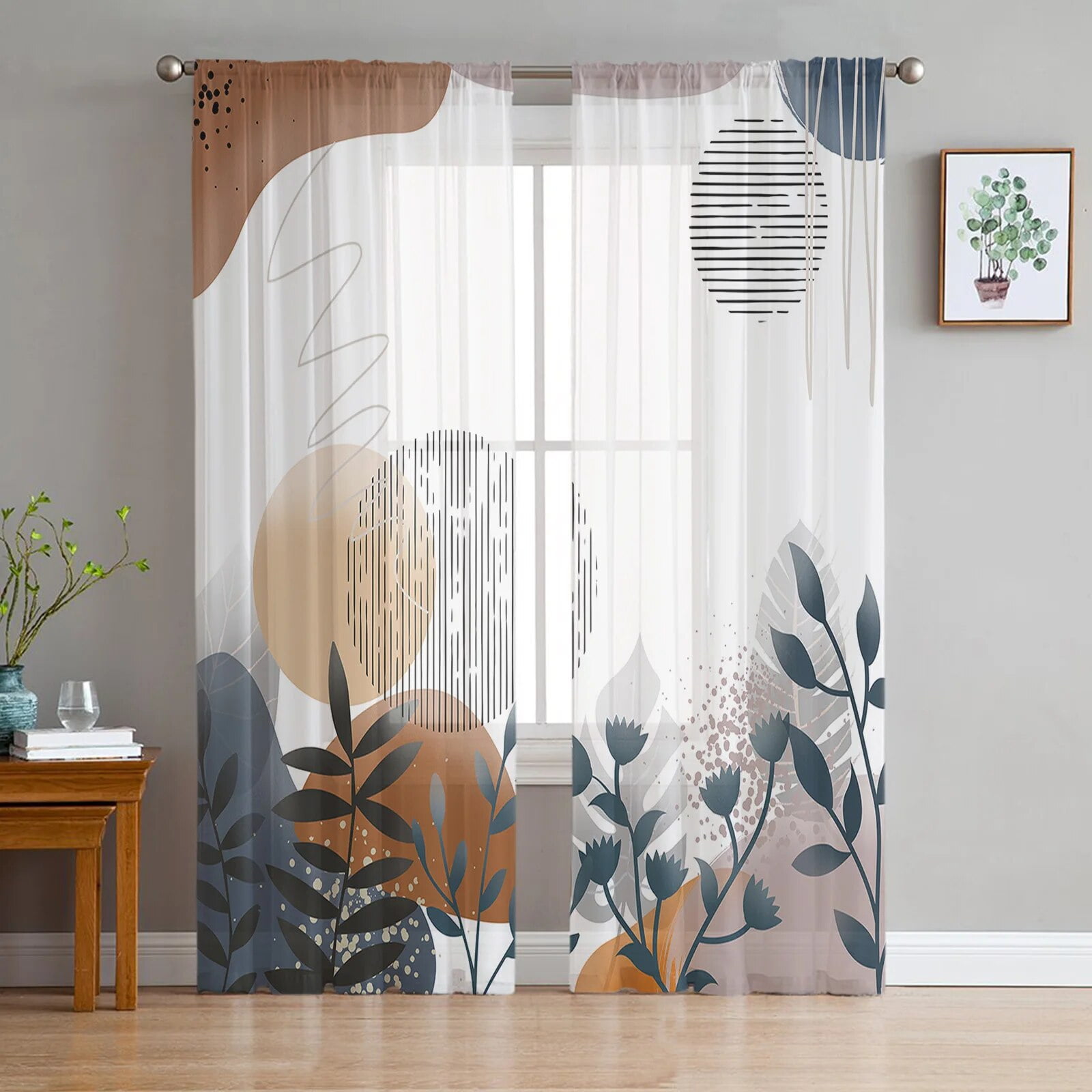 Bohemian Abstract Wind Leaf Plant Sheer Curtains for Kids Bedroom ...
