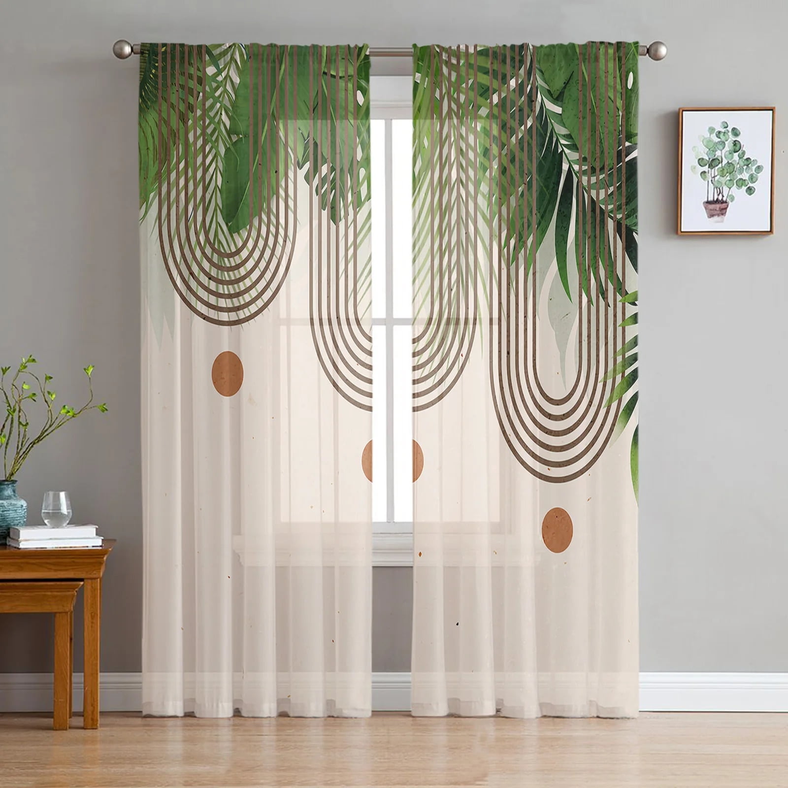 Bohemian Abstract Wind Leaf Plant Sheer Curtains for Living Room ...