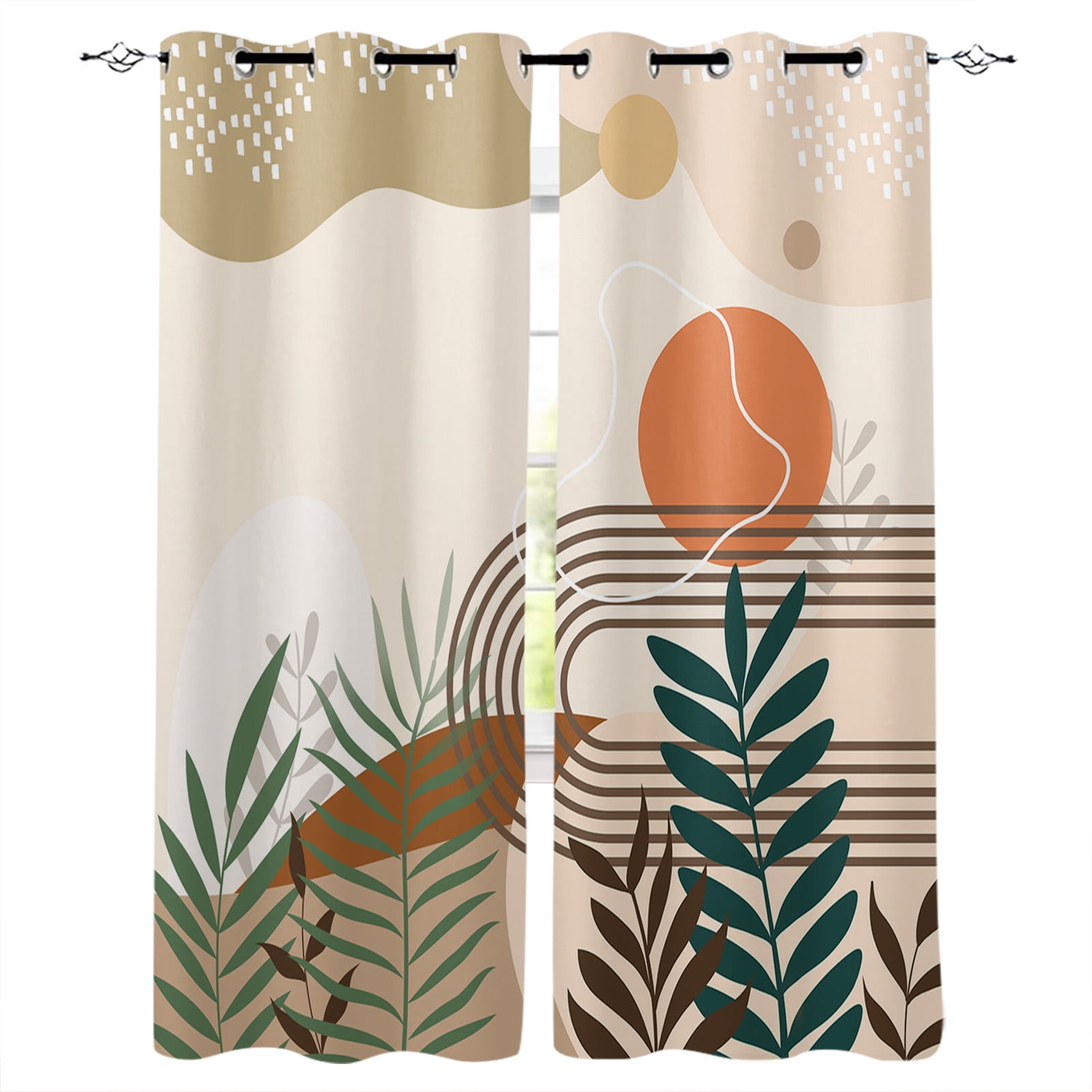 Bohemian Abstract Wind Leaf Plants Modern Window Curtains for Living ...