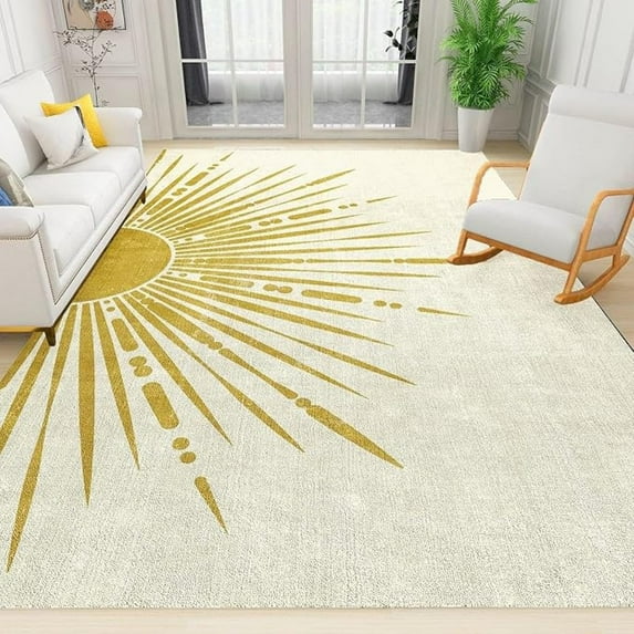 Bohemian Abstract Yellow Sun Area Rug, Modern Mid-Century Minimalist ...