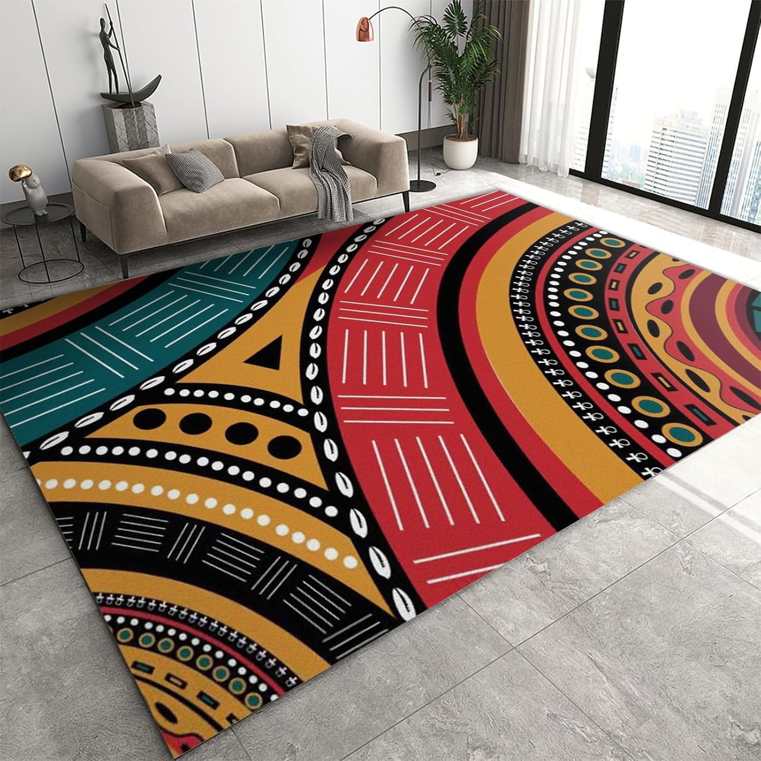 Bohemia Abstract Geometric Area Rug, Colorful Red Green Yellow Black ...
