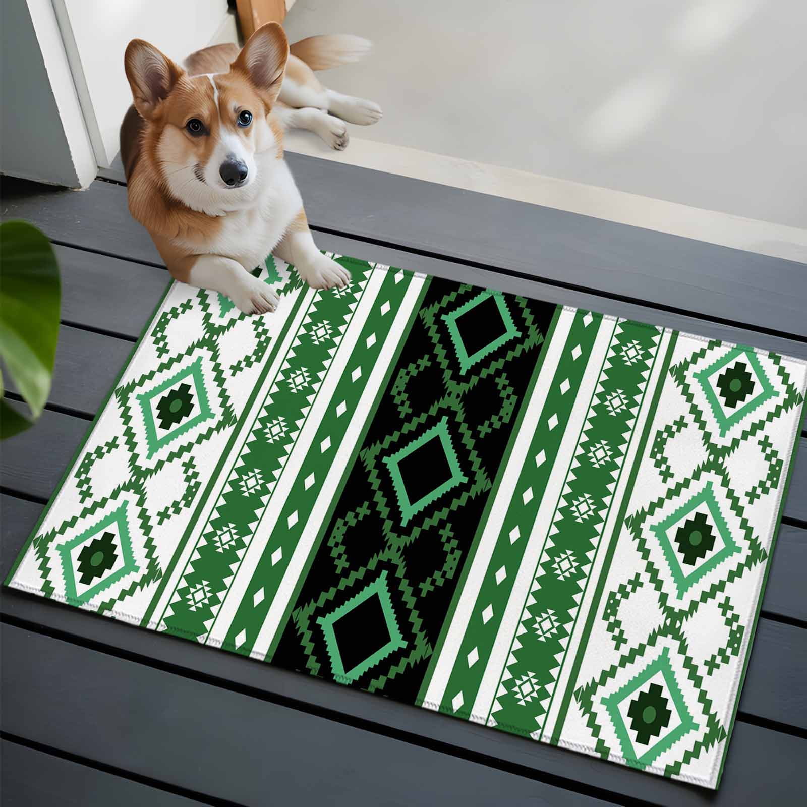 Bohemian Animals Front Door Rugs 2x3 ft Abstract Green Geometric ...